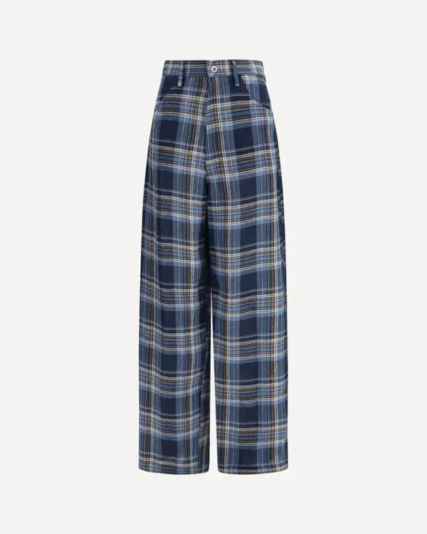 MARBELL Courtney Checked Linen Pants - Blue