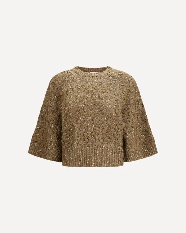 Brunello Cucinelli Open-knit Sequined Sweater - Beige