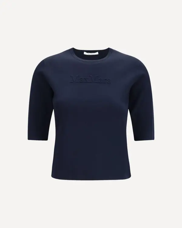 Max Mara Ribbed Crewneck T-shirt With Logo Detail - Blue