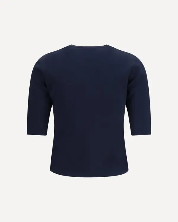 Max Mara Ribbed Crewneck T-shirt With Logo Detail - Blue