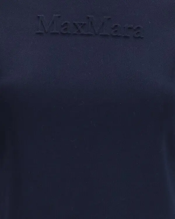 Max Mara Ribbed Crewneck T-shirt With Logo Detail - Blue