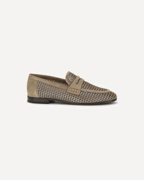 Brunello Cucinelli Sparkling Net Leather Loafers - Beige