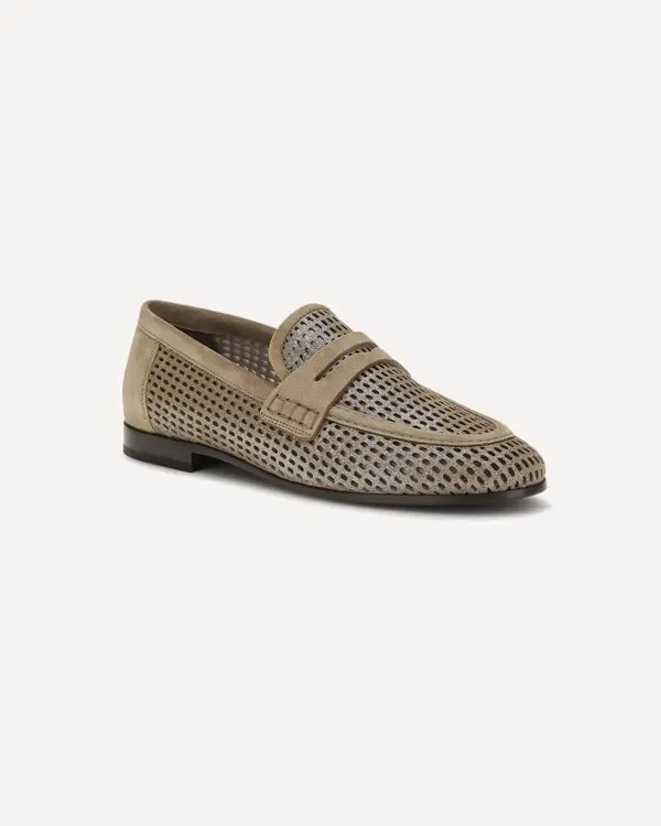 Brunello Cucinelli Sparkling Net Leather Loafers - Beige