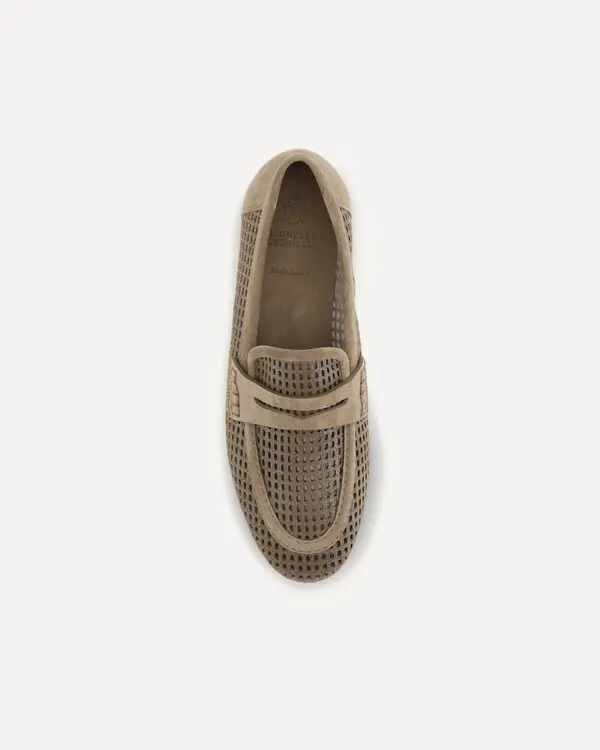 Brunello Cucinelli Sparkling Net Leather Loafers - Beige