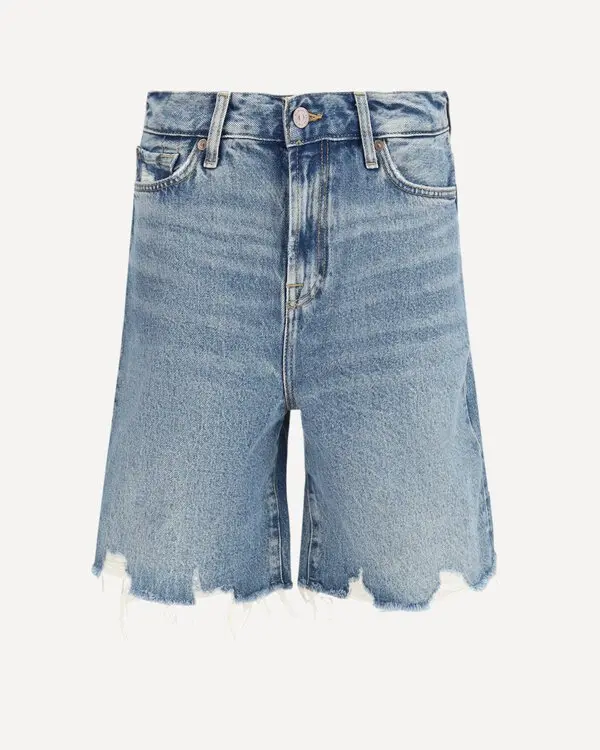 7FOR 7 For Lola Denim Shorts With Raw Hem And Whiskering