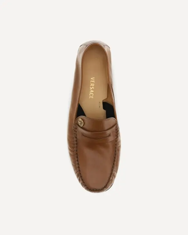 Versace Medusa Embellished Leather Loafers