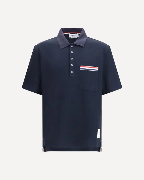 Thom Browne Short-sleeve Polo With Chest Pocket - Blue