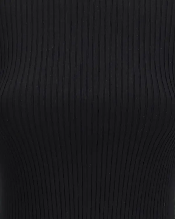 COURREGES Ribbed Crewneck Short Sleeve Top - Black