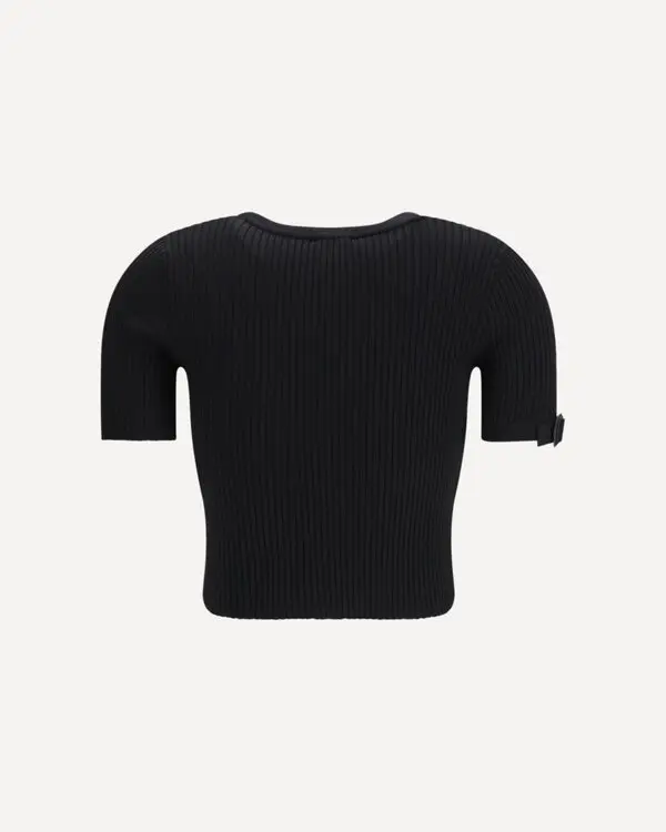 COURREGES Ribbed Crewneck Short Sleeve Top