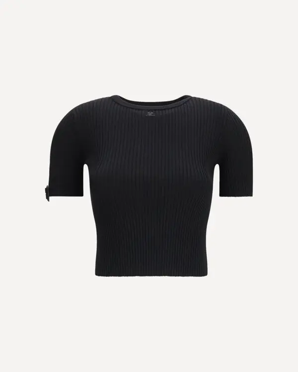 COURREGES Ribbed Crewneck Short Sleeve Top