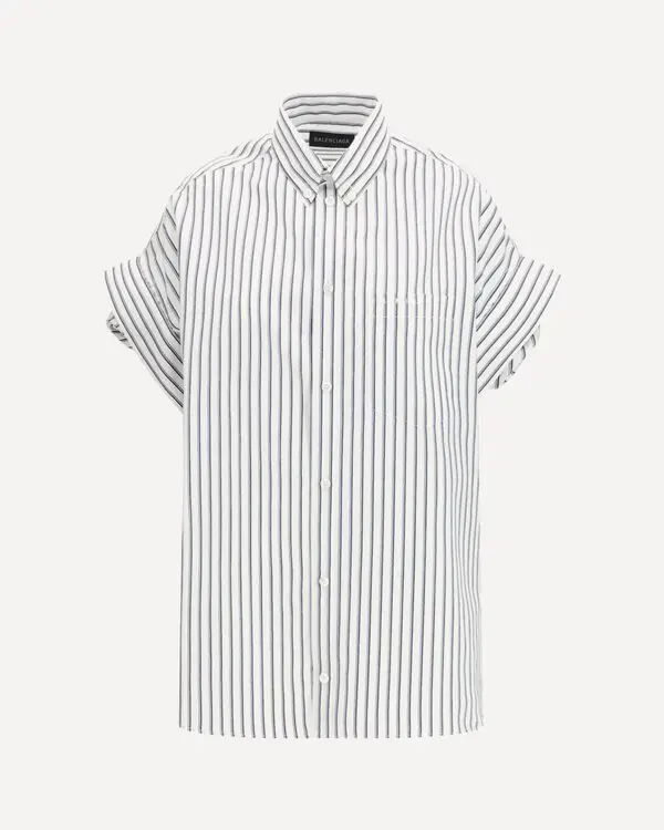Balenciaga Striped Poplin Cuffed Sleeve Shirt