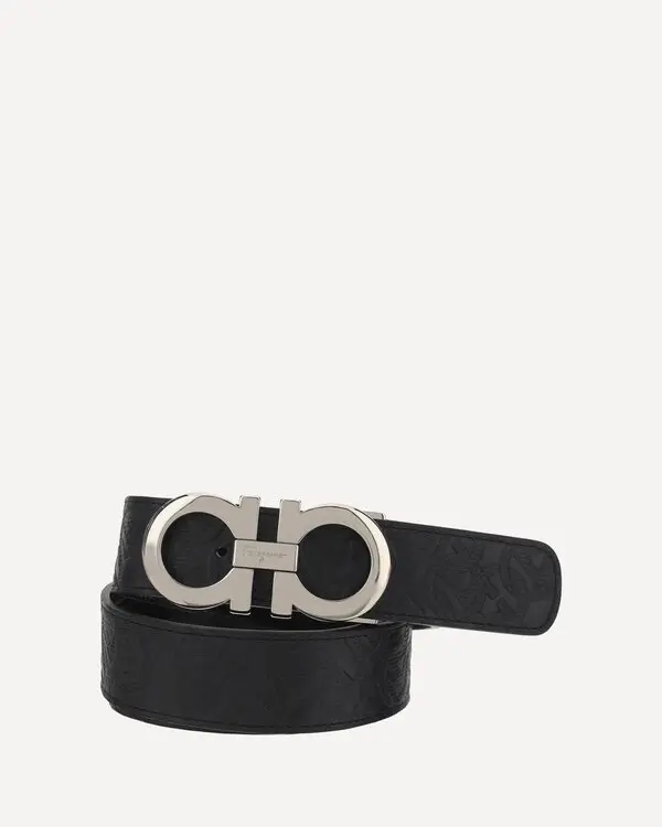 FERRAGAMO Reversible And Adjustable Leather Belt With Gancini Buckle - Black