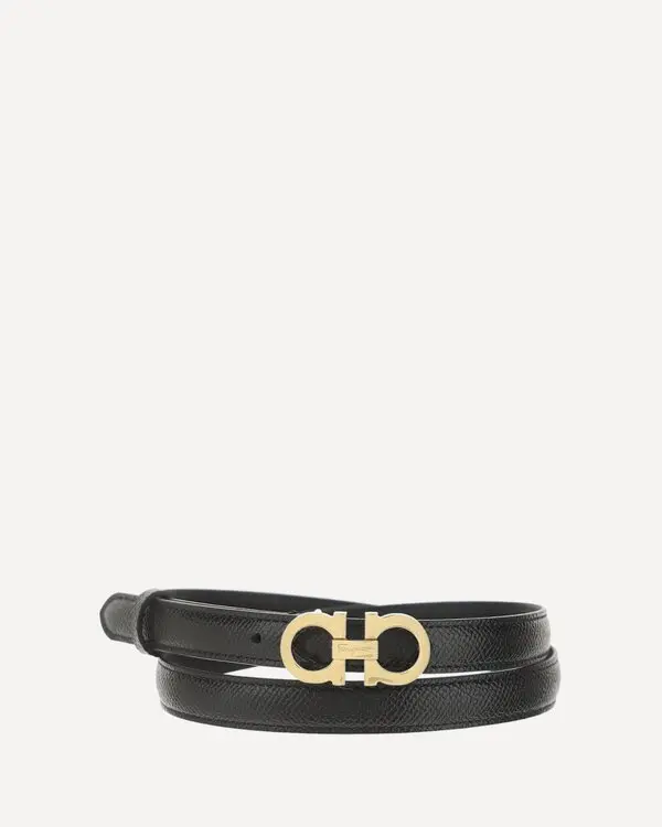FERRAGAMO Gancini Buckle Leather Belt - Black