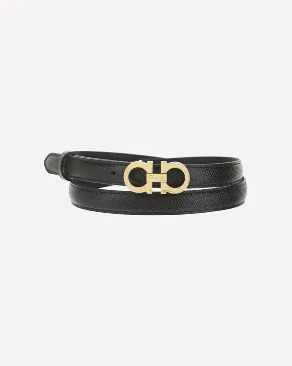 FERRAGAMO Gancini Buckle Leather Belt - Black