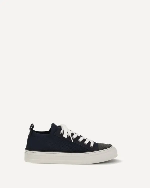Brunello Cucinelli Cotton Knit And Suede Sneakers - Blue