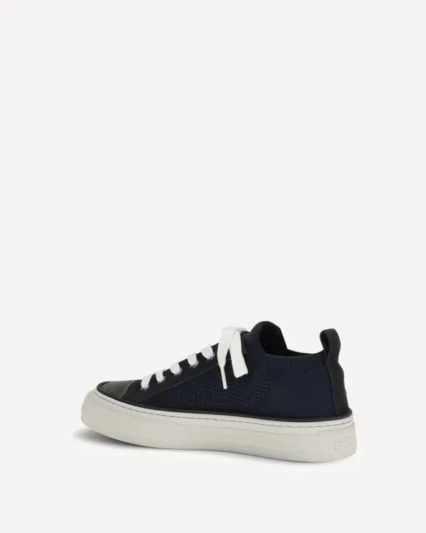 Brunello Cucinelli Cotton Knit And Suede Sneakers - Blue