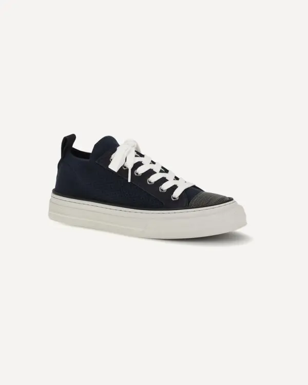 Brunello Cucinelli Cotton Knit And Suede Sneakers - Blue