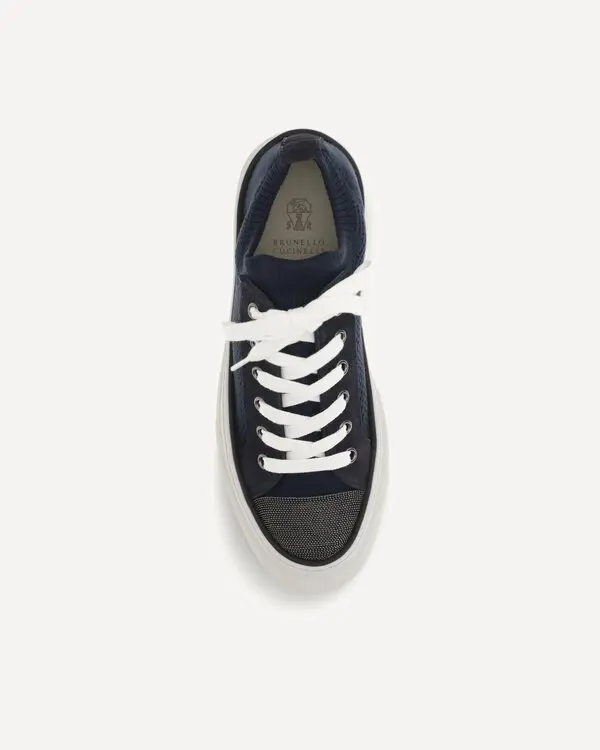 Brunello Cucinelli Cotton Knit And Suede Sneakers - Blue