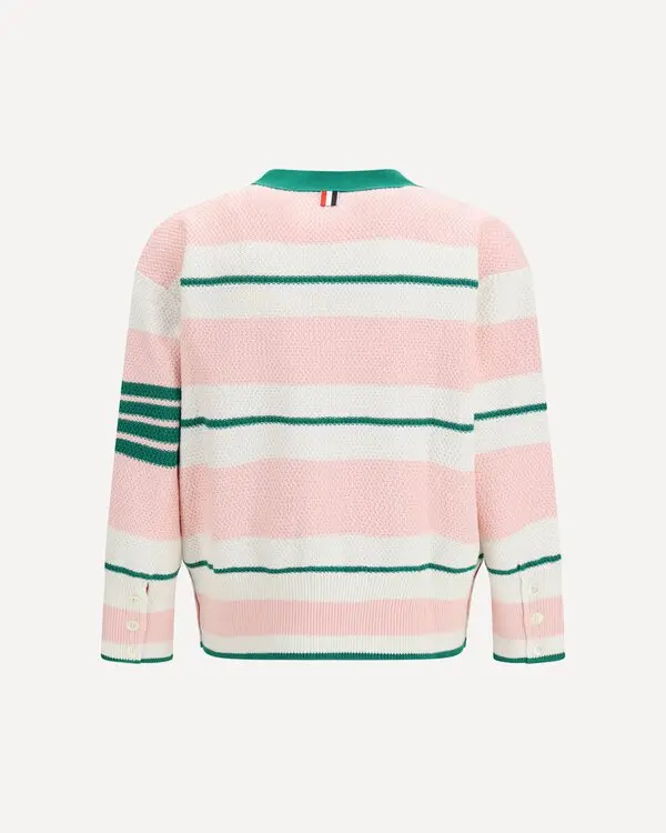 Thom Browne Classic Stripe Seed Stitch V Neck Cardigan