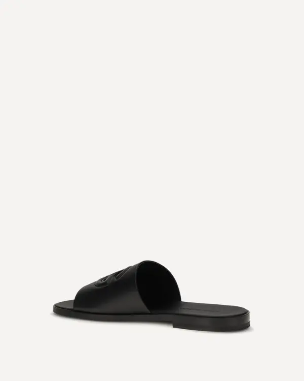Dolce & Gabbana Embossed Logo Flat Sandals - Black