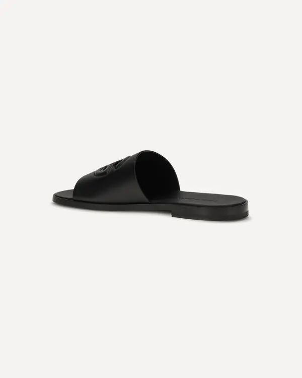 Dolce & Gabbana Embossed Logo Flat Sandals - Black