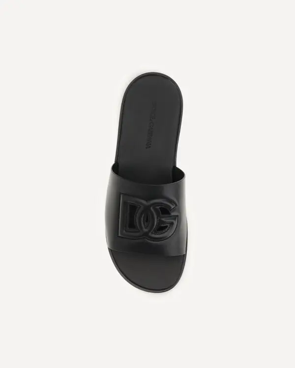 Dolce & Gabbana Embossed Logo Flat Sandals - Black