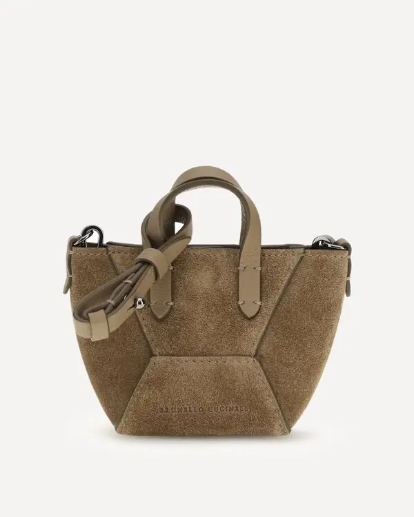 Brunello Cucinelli Micro Suede Shoulder Bag With Precious Chain