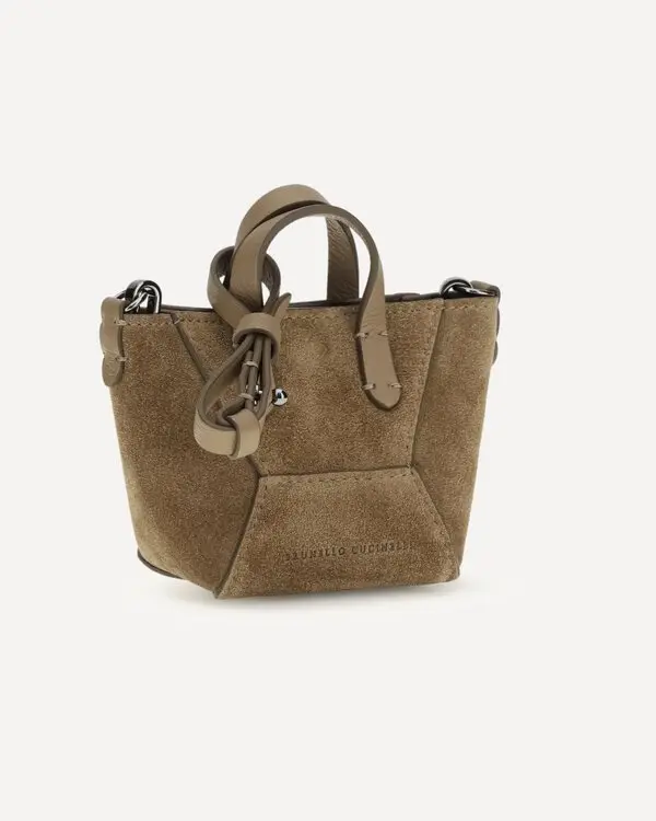 Brunello Cucinelli Micro Suede Shoulder Bag With Precious Chain