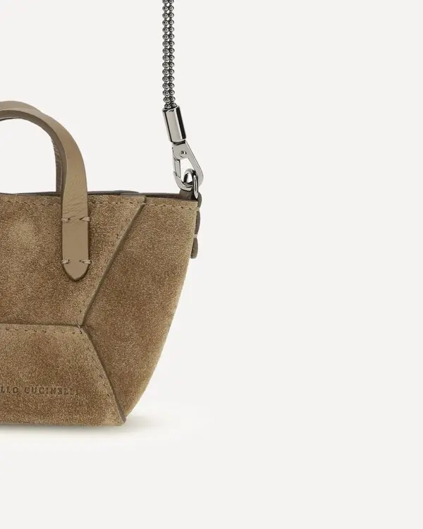 Brunello Cucinelli Micro Suede Shoulder Bag With Precious Chain