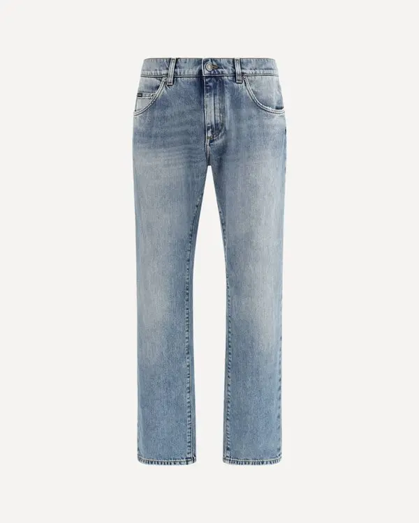 Dolce & Gabbana Straight Leg Washed Denim Jeans - Light Blue