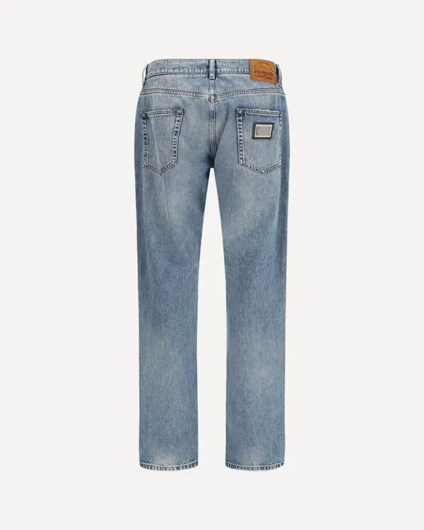 Dolce & Gabbana Straight Leg Washed Denim Jeans - Light Blue