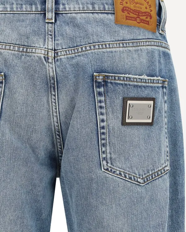 Dolce & Gabbana Straight Leg Washed Denim Jeans - Light Blue