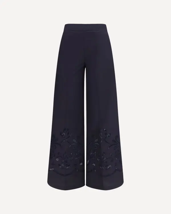 FORTE_FORTE Embroidered Cotton Wide Leg Pants - Blue