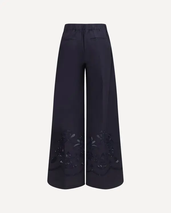 FORTE_FORTE Embroidered Cotton Wide Leg Pants - Blue