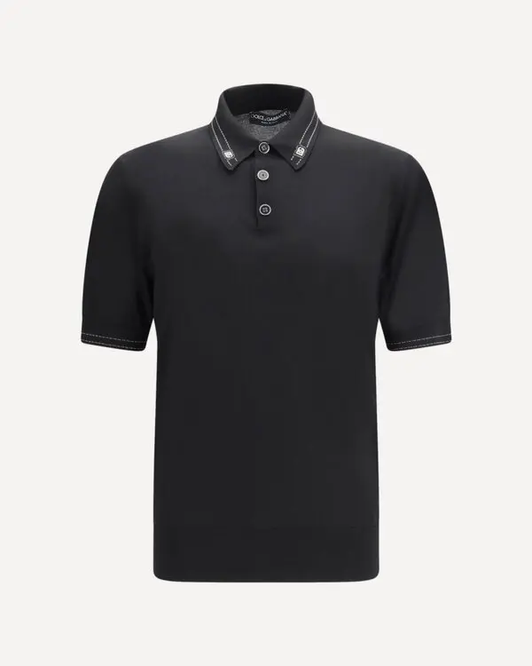 Dolce & Gabbana Silk Polo With Collar And Short Sleeves - Black