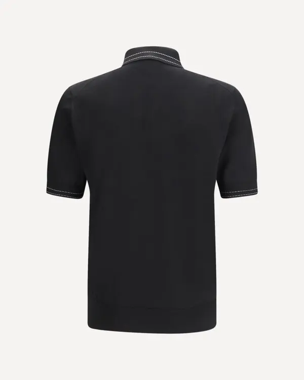 Dolce & Gabbana Silk Polo With Collar And Short Sleeves - Black