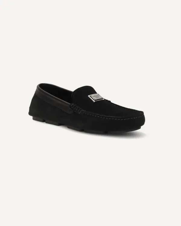 Dolce & Gabbana Suede Loafers With Dg Driver Base - Black
