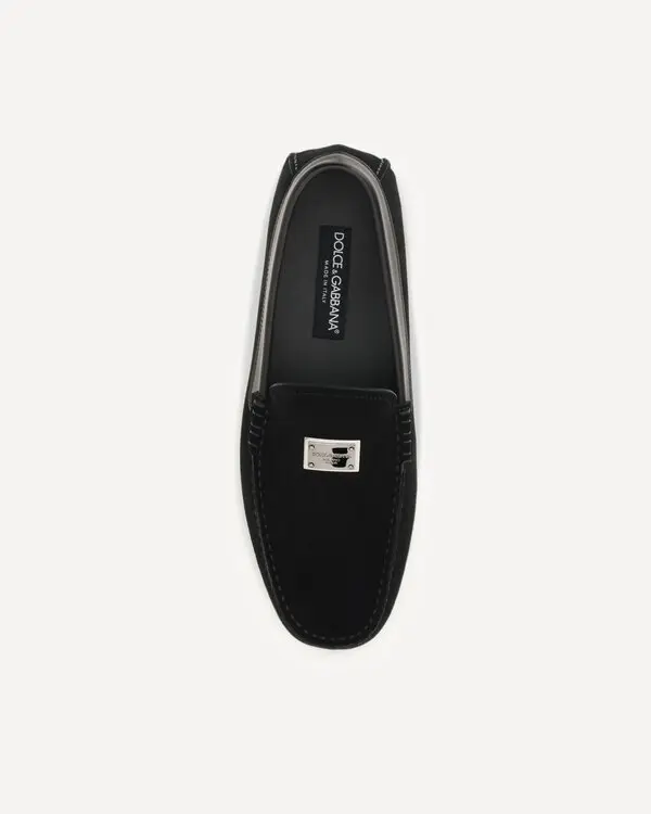 Dolce & Gabbana Suede Loafers With Dg Driver Base - Black