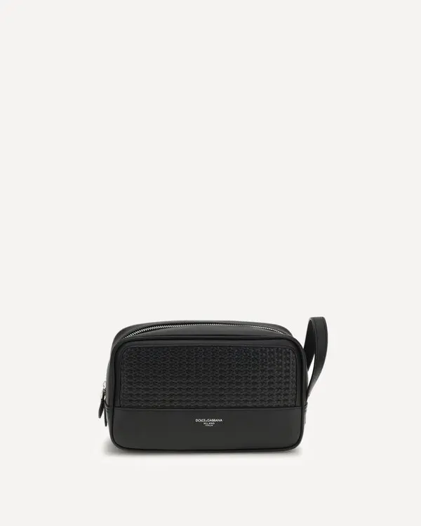 Dolce & Gabbana Leather Beauty Case With Woven Detail - Black