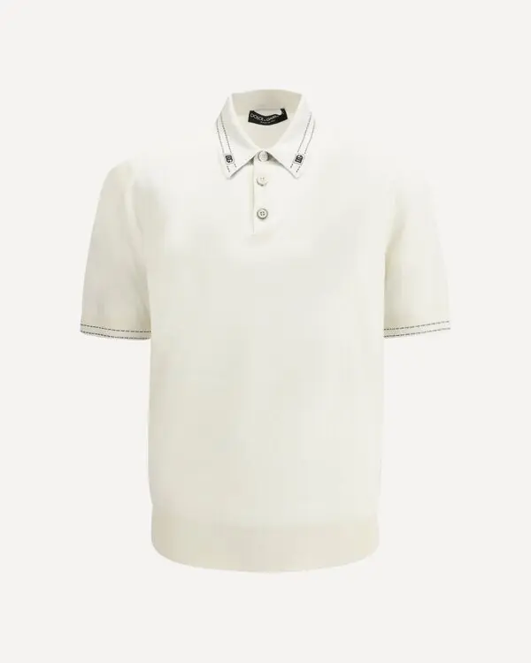 Dolce & Gabbana Silk Polo With Collar And Short Sleeves - Cream