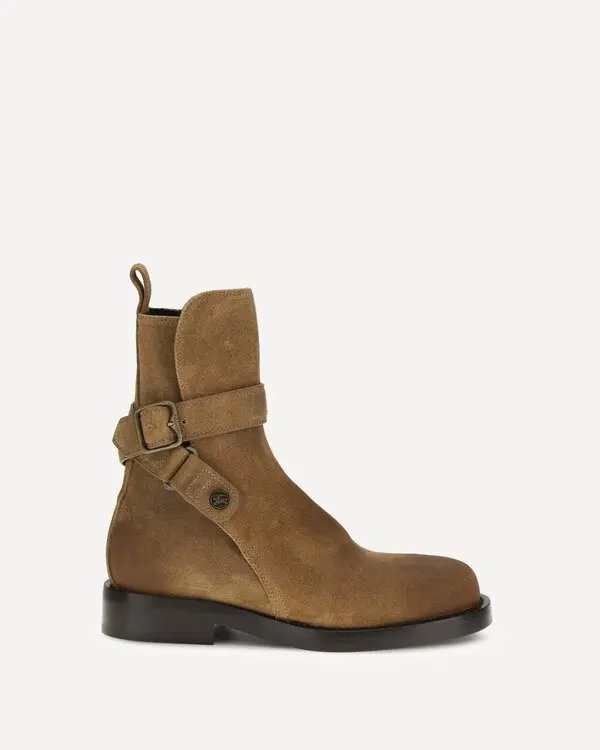 Burberry Suede Buckled Ankle Boots - Brown