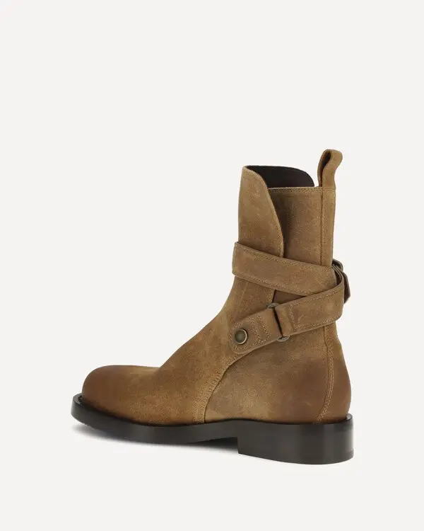 Burberry Suede Buckled Ankle Boots - Brown