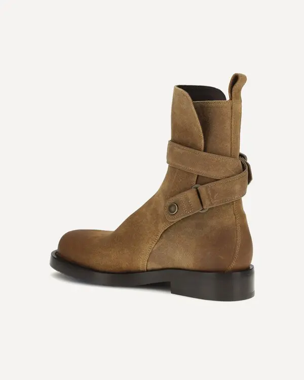 Burberry Suede Buckled Ankle Boots - Brown