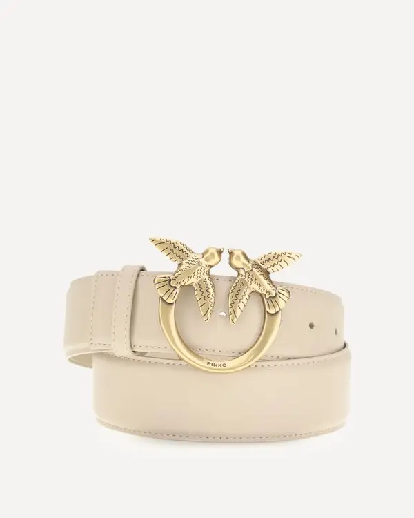 Pinko Love Berry Leather Belt With Logo Buckle - Beige