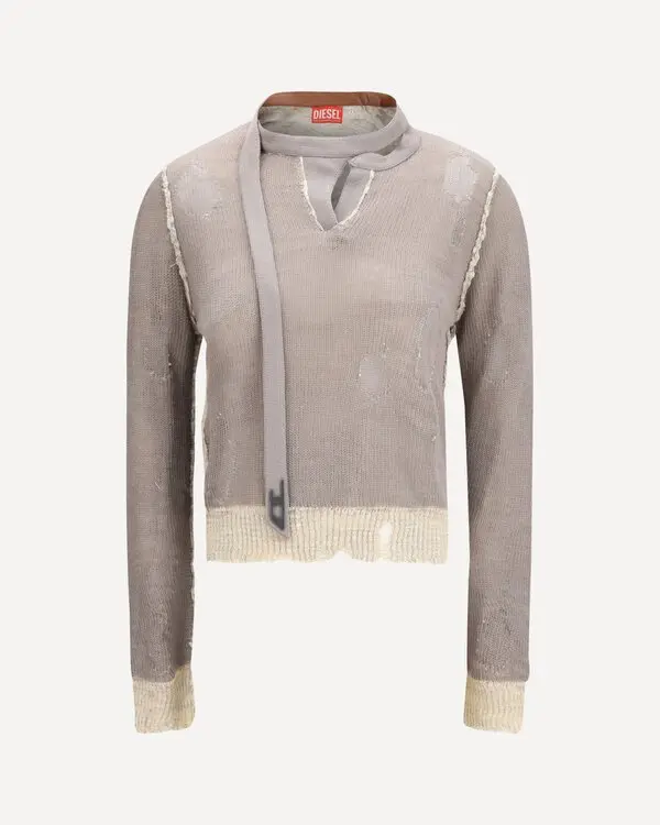 DIESEL® Distressed Knit Sweater With Cut-out Detail