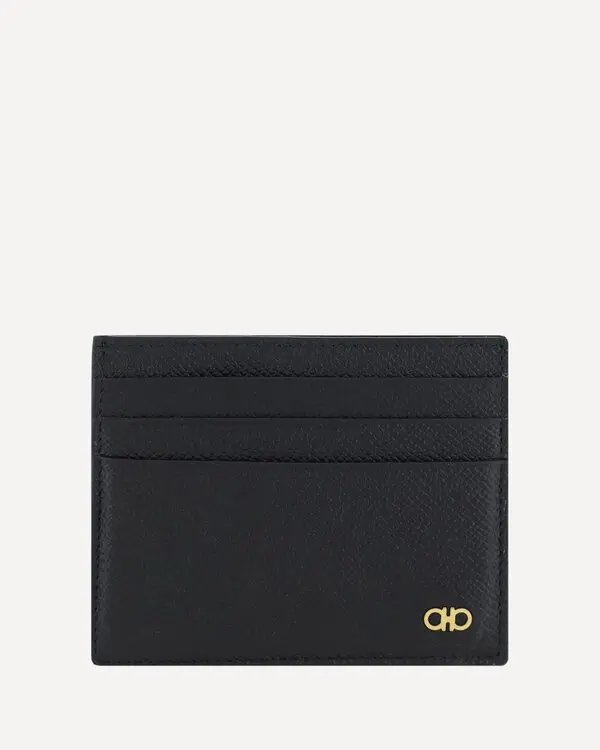 FERRAGAMO Leather Card Holder - Black