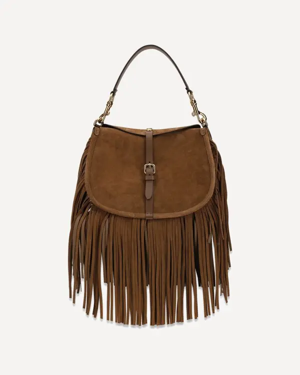 Etro Medium Suede Fringe Shoulder Bag - Brown