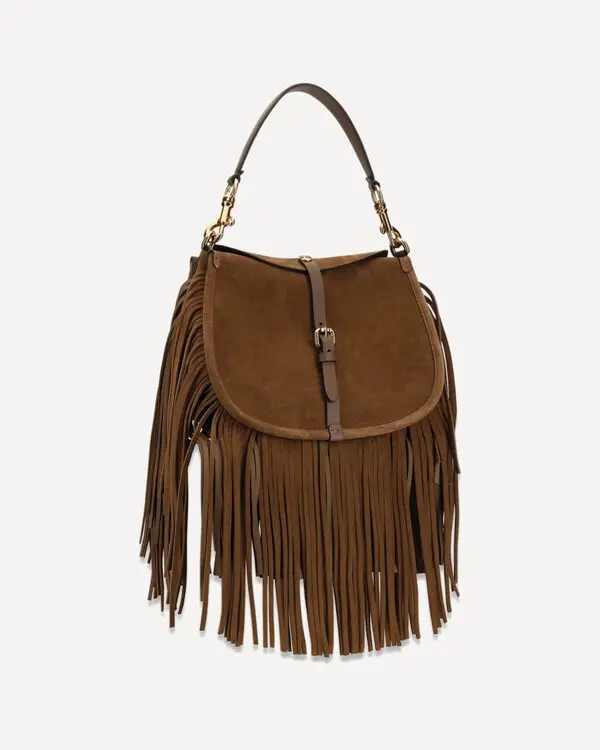 Etro Medium Suede Fringe Shoulder Bag - Brown