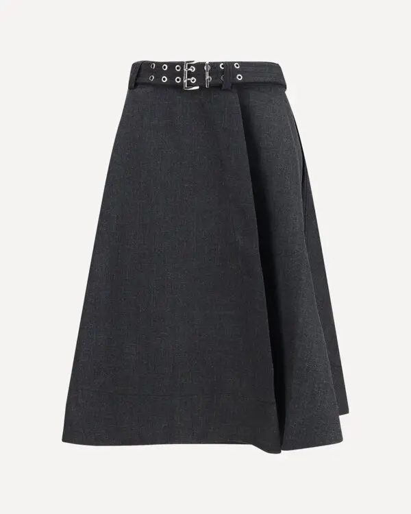 GANNI Wool Wrap Skirt With Buckled Belt
