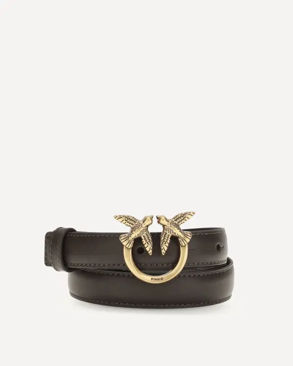 Pinko Love Berry Leather Belt With Love Birds Logo Buckle - Brown